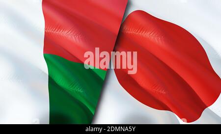 Japan and Madagascar flags. 3D Waving flag design. Japan Madagascar ...
