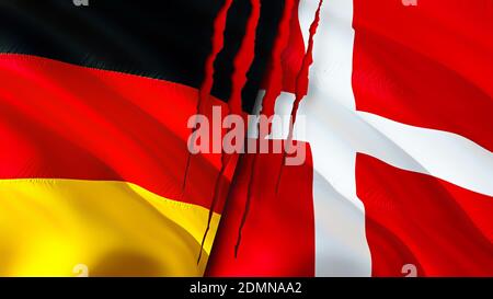 Denmark and Germany flags with scar concept. Waving flag,3D rendering ...