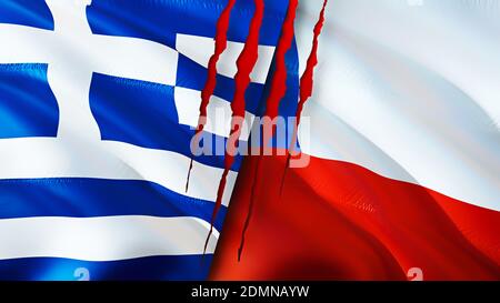 Chile and Greece flags with scar concept. Waving flag,3D rendering ...
