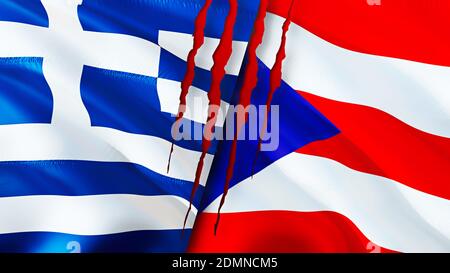 Puerto Rico and Greece flags with scar concept. Waving flag,3D ...