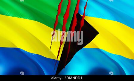 Bahamas and Gabon flags with scar concept. Waving flag,3D rendering ...