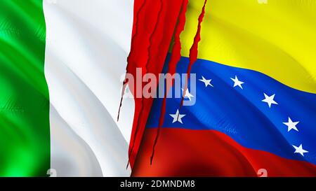 Venezuela and Italy flags with scar concept. Waving flag,3D rendering ...