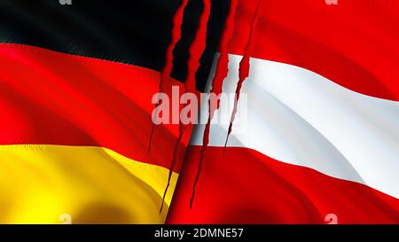 Austria and Germany flags with scar concept. Waving flag,3D rendering ...