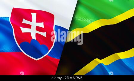 Slovakia and Tanzania flags. 3D Waving flag design. Slovakia Tanzania ...