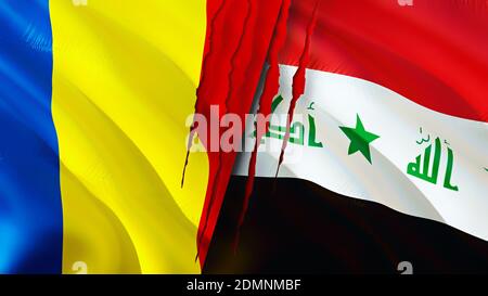 Iraq and Romania flags with scar concept. Waving flag,3D rendering ...
