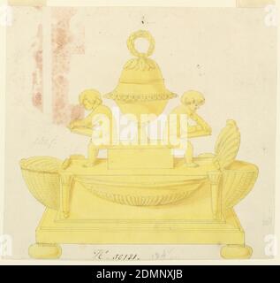 Drawing, Design for Rectangular Stand with Fluted and Carved Columns ...