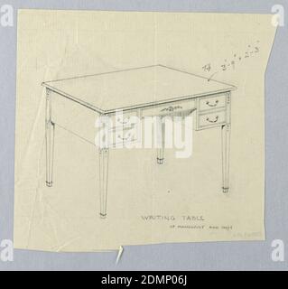 Drawing, Design for Rectangular Writing Table with Sketch of Top View ...