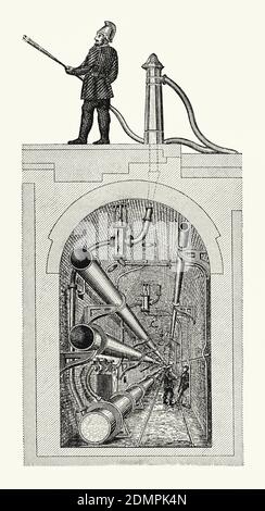 Historical hand-operated fire pump from the 19th century, Germany Stock ...