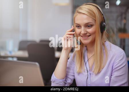Beautiful customer service operator student girl with headset, isolated ...