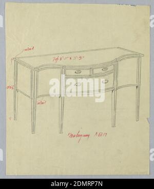 Drawing, Design for Sideboard with Serpentine Front and Three Drawers ...