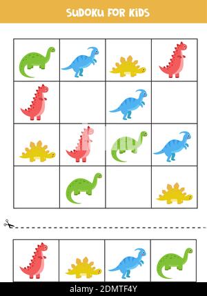 Sudoku kids game with cartoon dinosaurs. Logical game, educational ...