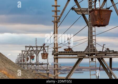 Old cableway to coal transporting in Longyearbyen, Spitsbergen ...