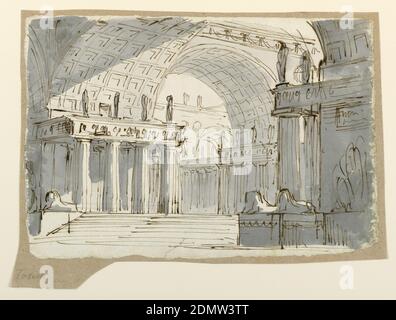 Drawing, Stage Design, Antique Building with Porticoes, early 19th ...