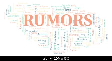 Rumors typography word cloud create with text only Stock Photo - Alamy