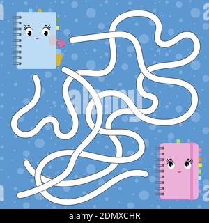 Color abstract maze. Help the blue notebook get to the pink notebook ...