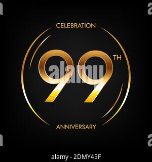 Number 99 9 logo design with golden circle and white leaves on branches around. Vector ...