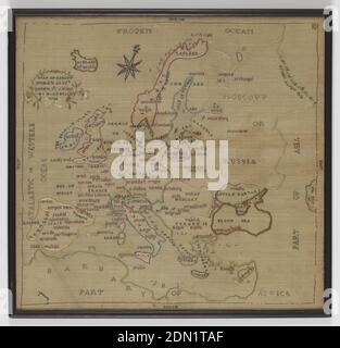 Sampler. Map of Europe embroidered in colored silks on bolting cloth ...