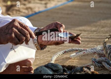 View of hands taking out pearl from oyster Stock Photo - Alamy