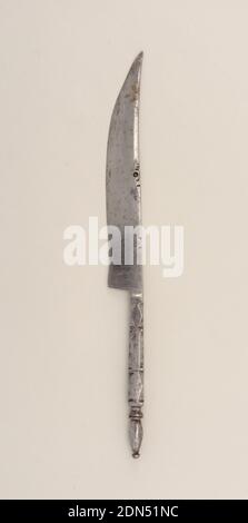 Knife. Integral. Tapered, curved, pointed blade, notched and engraved ...