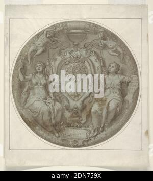 Escutcheon. Escutcheon with figure on the right holding it Stock Photo ...