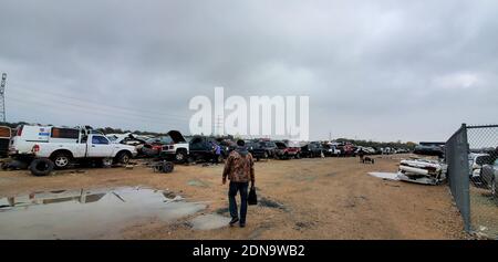 Car wrecks in a typical American junkyard, Houston, Texas Stock Photo ...