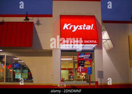 Augusta, Ga USA - 12 17 20: People on the sidewalks at night downtown ...