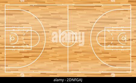 Basketball field layout with markings. Top view. Red and green floor ...