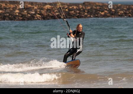 Kitesurfer, Beadnell Bay, Northumberland Stock Photo - Alamy