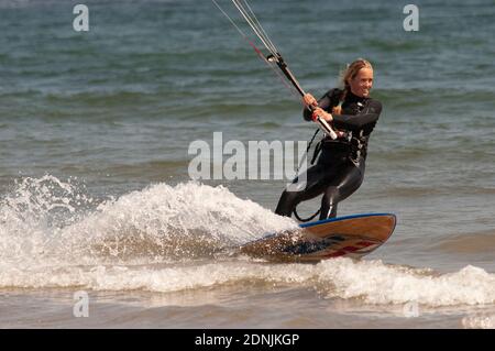 Kitesurfer, Beadnell Bay, Northumberland Stock Photo - Alamy