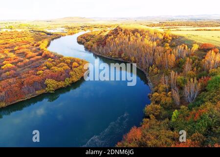 Aerial hulun buir, autumn river Stock Photo - Alamy