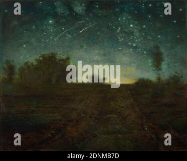 The Starry Night , Art painting Oil color moon Mountain village , van ...