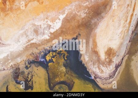 Top view of the dry estuary. Blue toned. Abstract nature background ...
