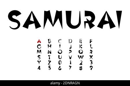 Japanese brush font, vector font letters in japan style. Japanese abc ...