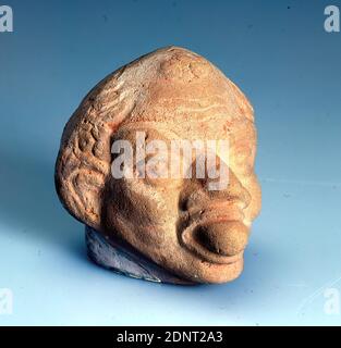 Grotesque male head, clay, hand modelled, pressed into the form, fired ...