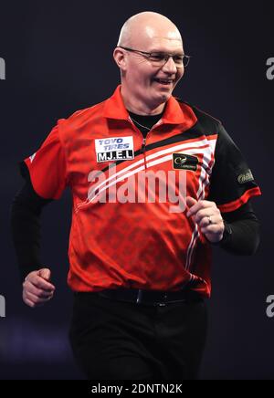Mickey Mansell celebrates after winning his match during day four of ...