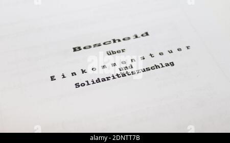 Perspective shot of the annual german tax notification header on a ...