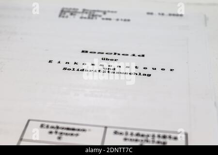Perspective shot of the annual german tax notification header on a ...