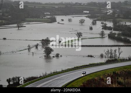 Flooded fields as the River Towy bursts its banks in Carmarthenshire ...