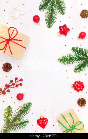 Christmas Flat Lay, Vertical Paper, Copy Space, Snow Stock Photo - Alamy