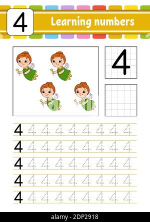 Number Four trace practice worksheet for prek kids and toddlers ...