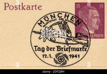 NAZI GERMANY - CIRCA 1941. Postage Stamp with portrait of Adolf Hitler ...