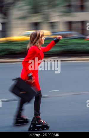 Businesswoman Roller Blading to Work, NYC,USA Stock Photo - Alamy