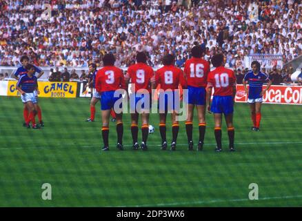 France's Michel Platini scoring the famous 1-0 free-kick goal during ...