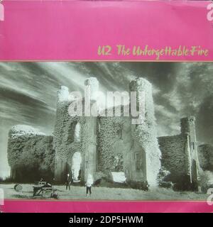 LP cover and vinyl of The Unforgettable Fire, the fourth studio album ...