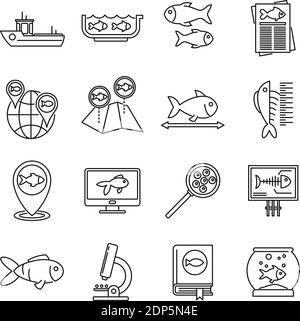 Ichthyology fish icons set. Outline set of ichthyology fish vector ...