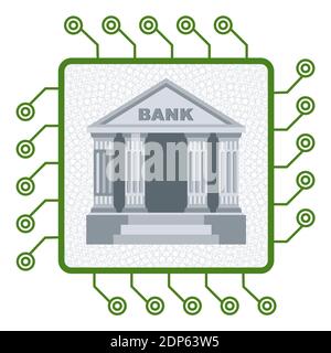 Bank building inside cpu icon. Electronic Banking Stock Vector Image ...