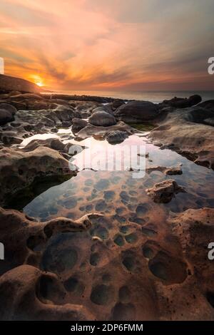 Sunset at the Flysch geological coastline, with Flysch formations in ...