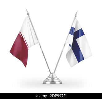 Qatar and Finland table flags isolated on white 3D rendering Stock ...