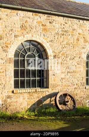 A view of the pit village at Beamish Museum showing the row of miners ...