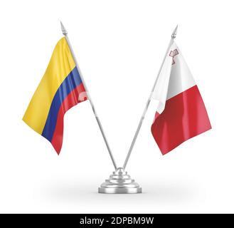 Colombia and Malta table flags isolated on white 3D rendering Stock ...